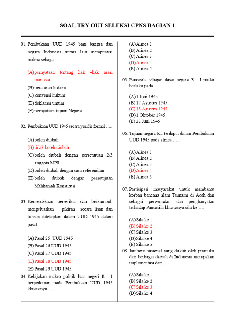 Soal Try Out Ujian Cpns Bagian 1 | PDF