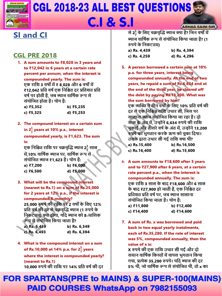 5 CI Amd SI CGL 2018-23 Best Question by Abhas Sir | PDF