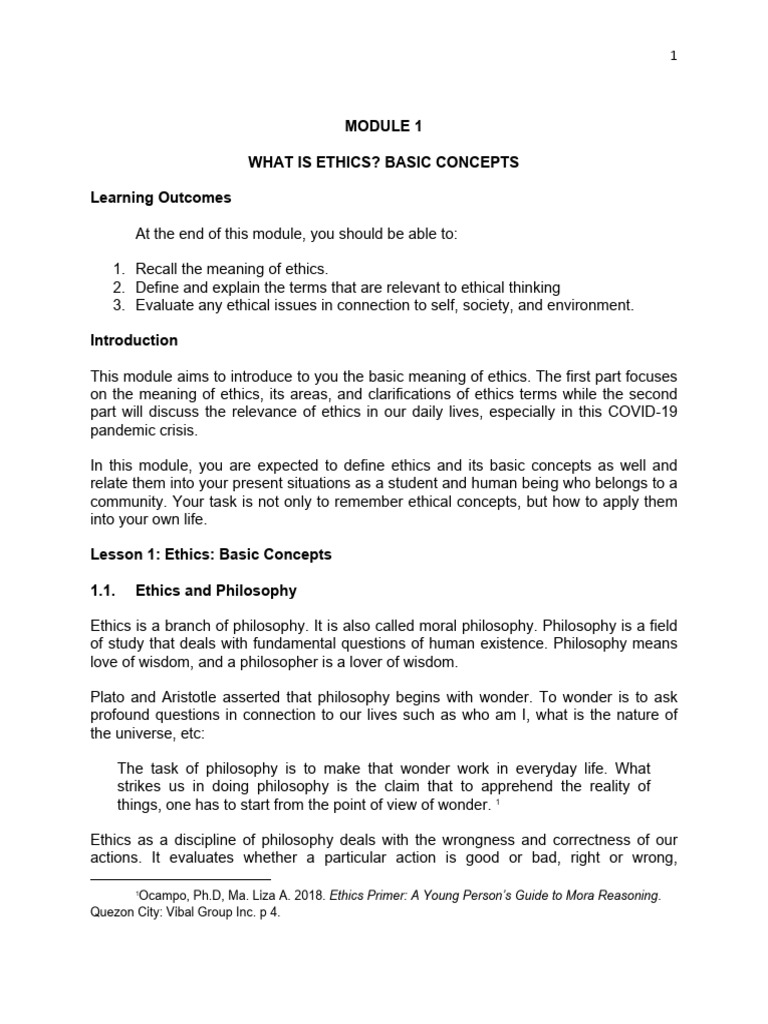 Module 1 - Basic Concepts of Ethics | Download Free PDF | Morality | Concept