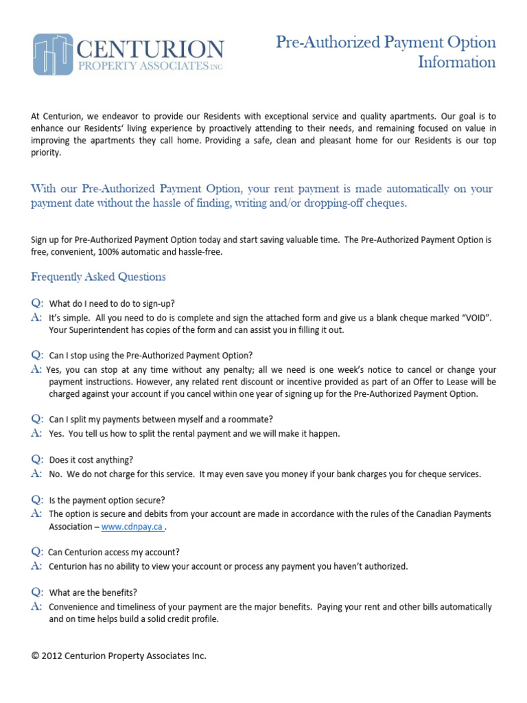 Pre-Authorized Payment Form Guide | PDF | Payments | Money