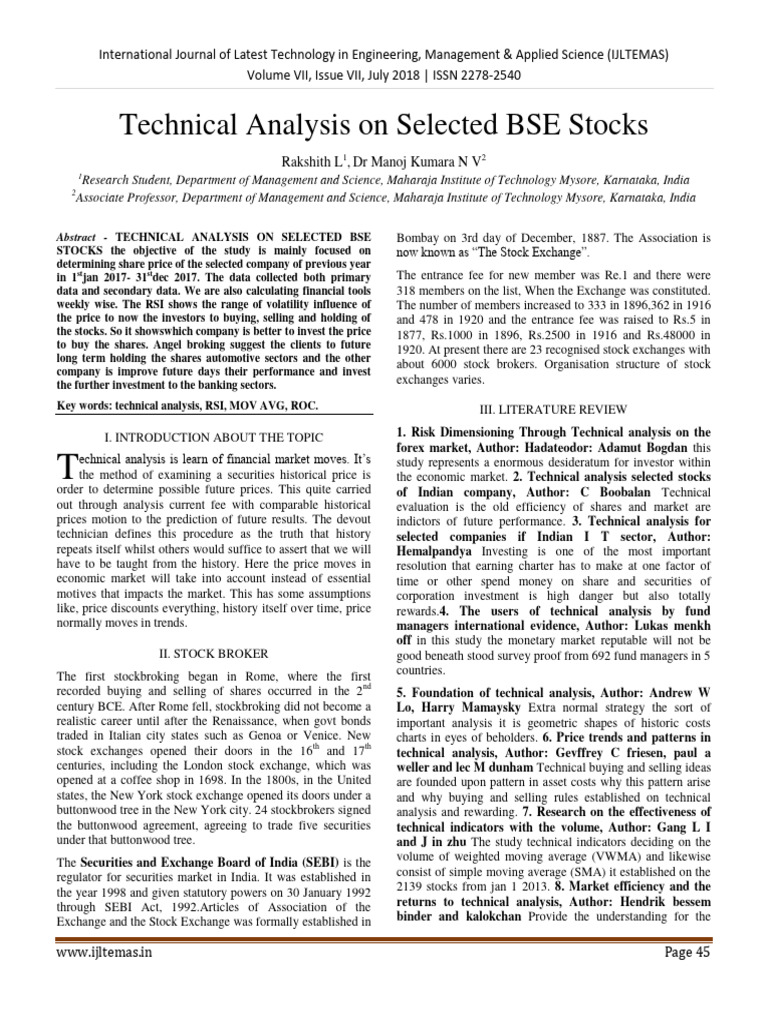 Technical Analysis On Selected BSE Stocks | PDF | Technical Analysis | Stocks