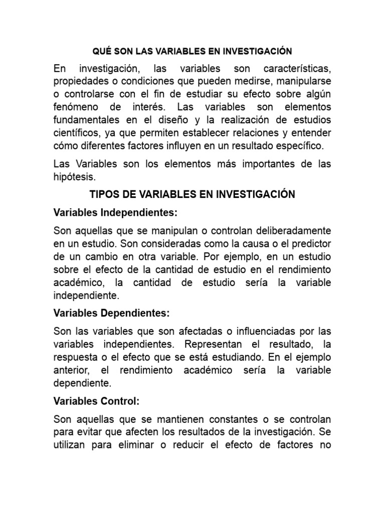 Qué Son Las Variables en Investigación | PDF | Variable (Matemáticas) | Sicología