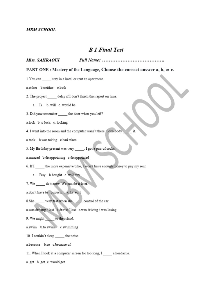 B 1 Final Test MBM | PDF