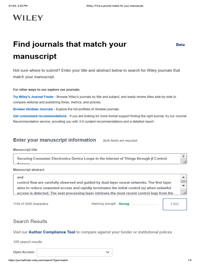 Wiley - Find A Journal Match For Your Manuscript | PDF | Cyberspace ...