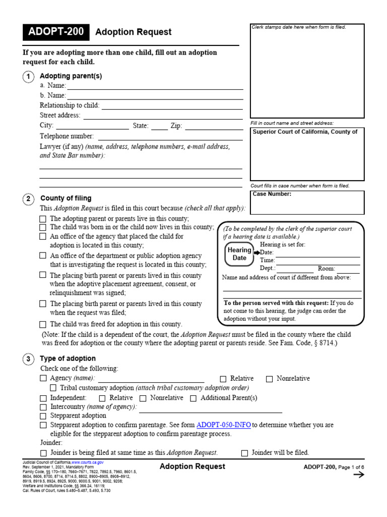 California Adoption Request Form ADOPT-200 | PDF | Legal Guardian ...