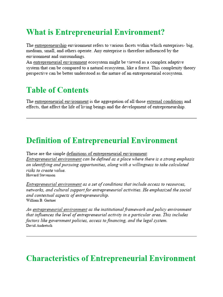 Entrepreneurial Environment - Docx 2 | PDF | Entrepreneurship ...