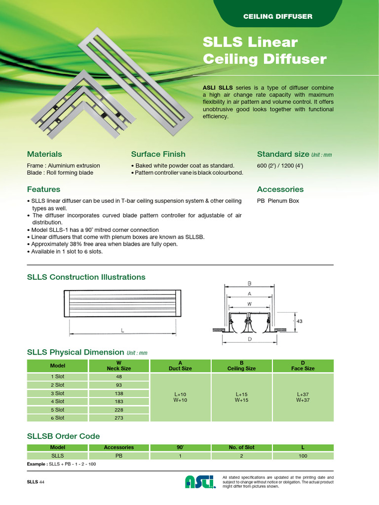 7.3 SLLS Linear Slot Diffuser 38% | PDF | Duct (Flow)