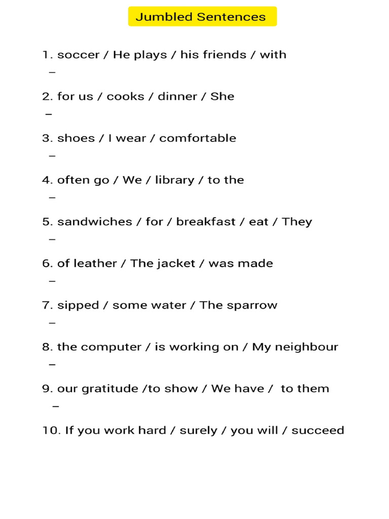 Jumble Sentences Worksheets | PDF