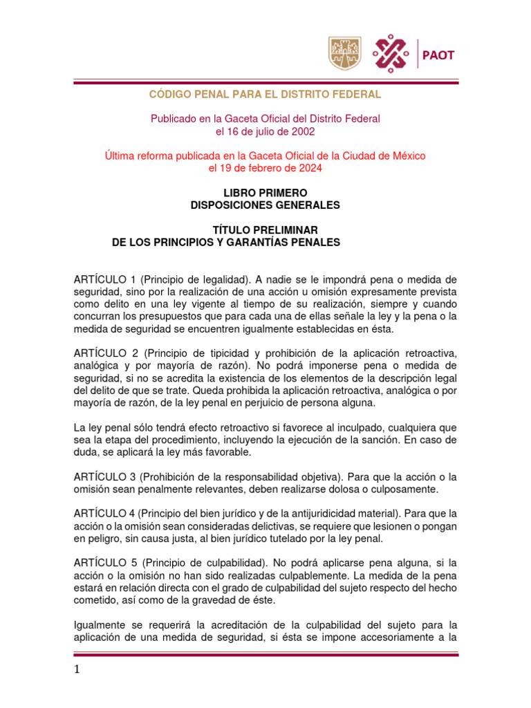 Cod Penal DF 19 02 2024 | PDF | Derecho penal | Multa (pena)
