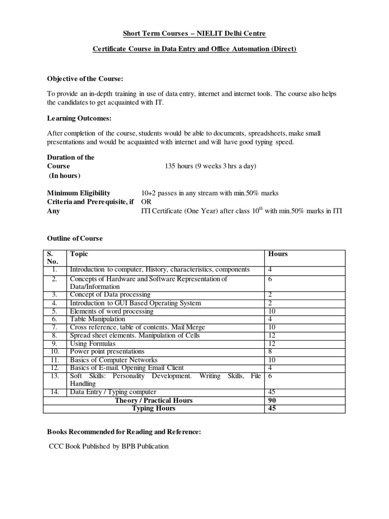 Data Entry Direct Syllabus | PDF | Computers