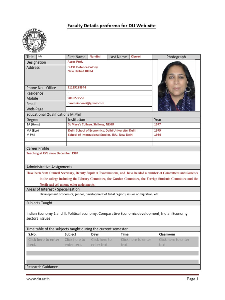 DU Faculty - Proforma (1) (1) N | PDF
