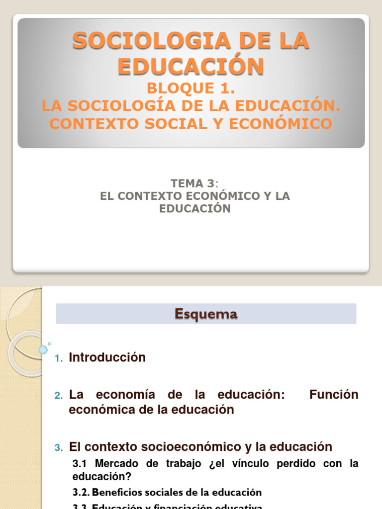 Tema 3. Contexto Económico y La Educación | PDF | Economía de la educación | Costo de oportunidad