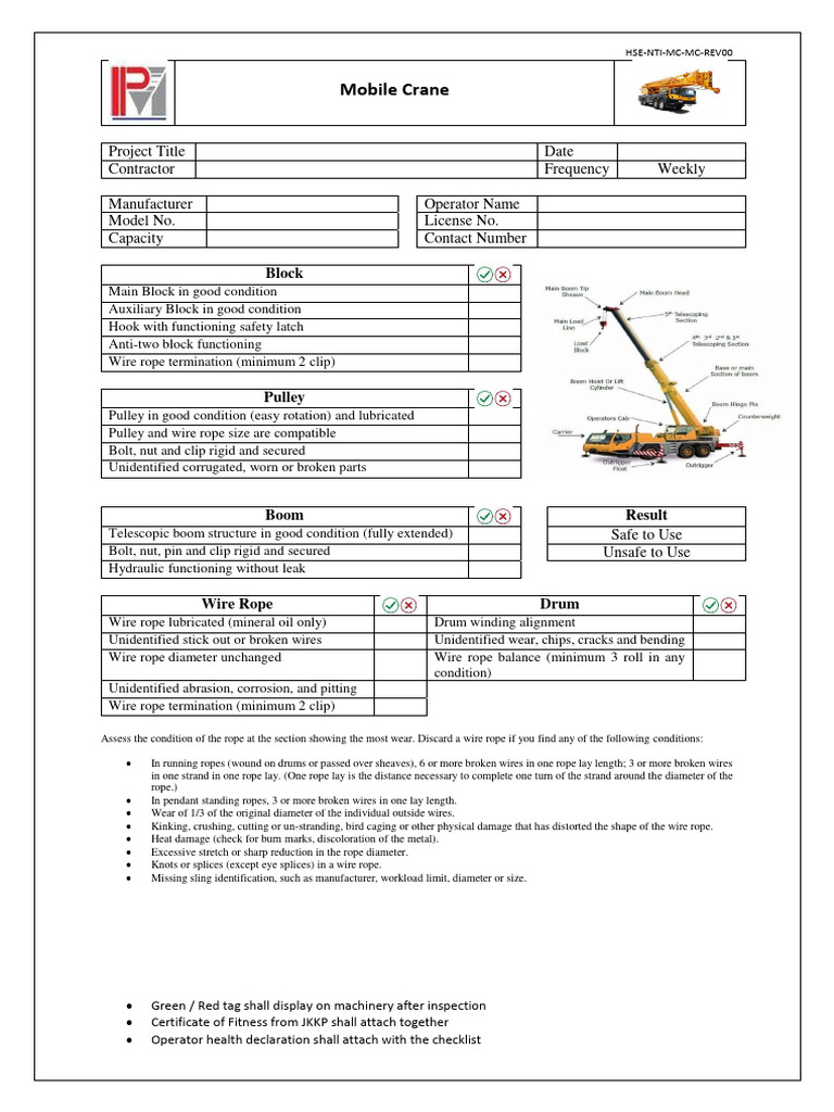 5.Mobile crane checklist | PDF | Rope | Wire