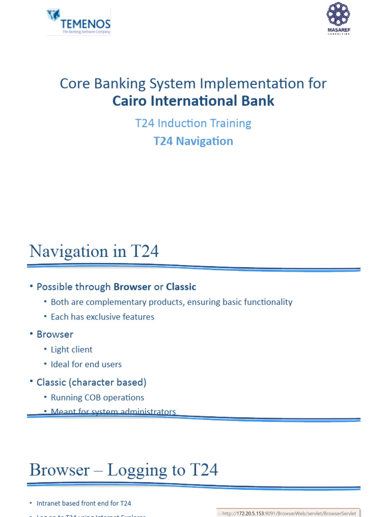CIB - T24 Induction Training - T24 Navigation v1.0 | PDF | Login | Menu (Computing)