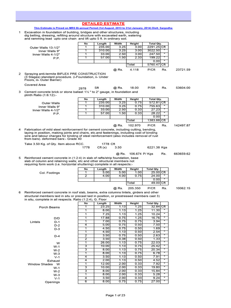 Estimate Format | PDF | Concrete | Door