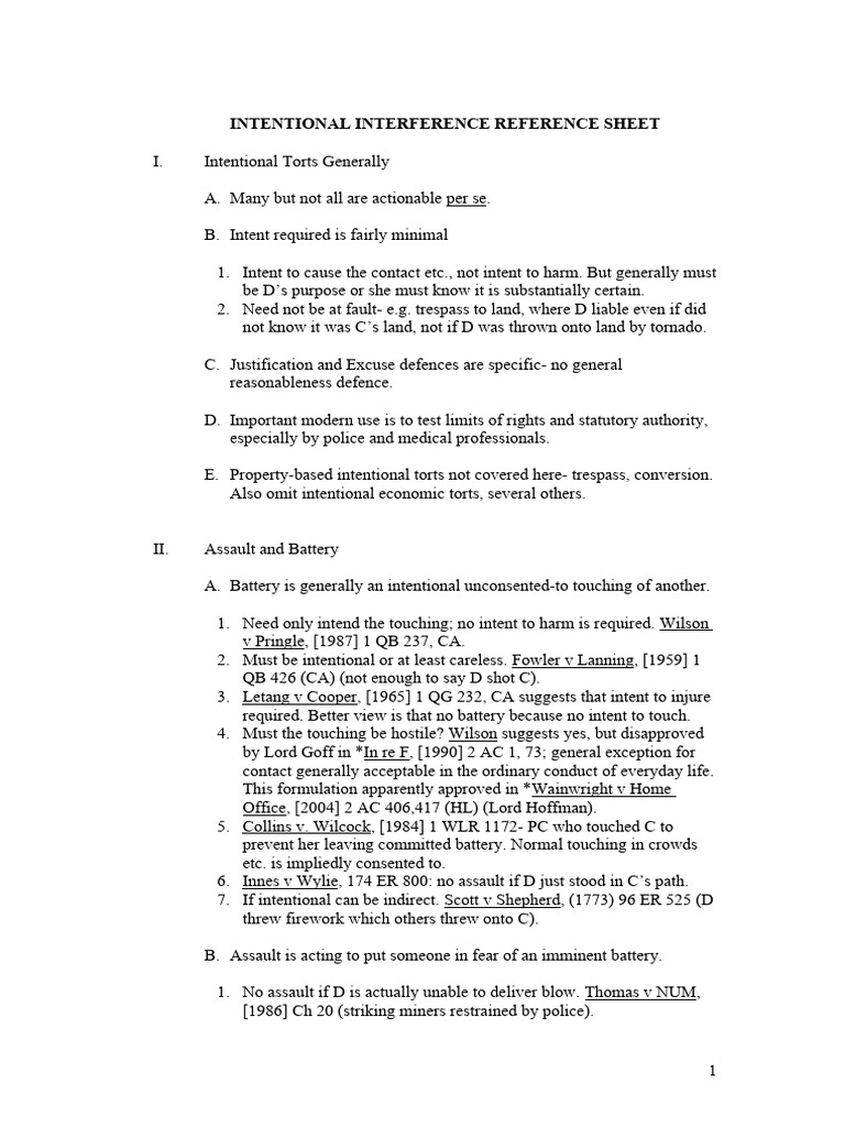 Intentional Interference Guide Sheet | PDF | Common Law | Justice