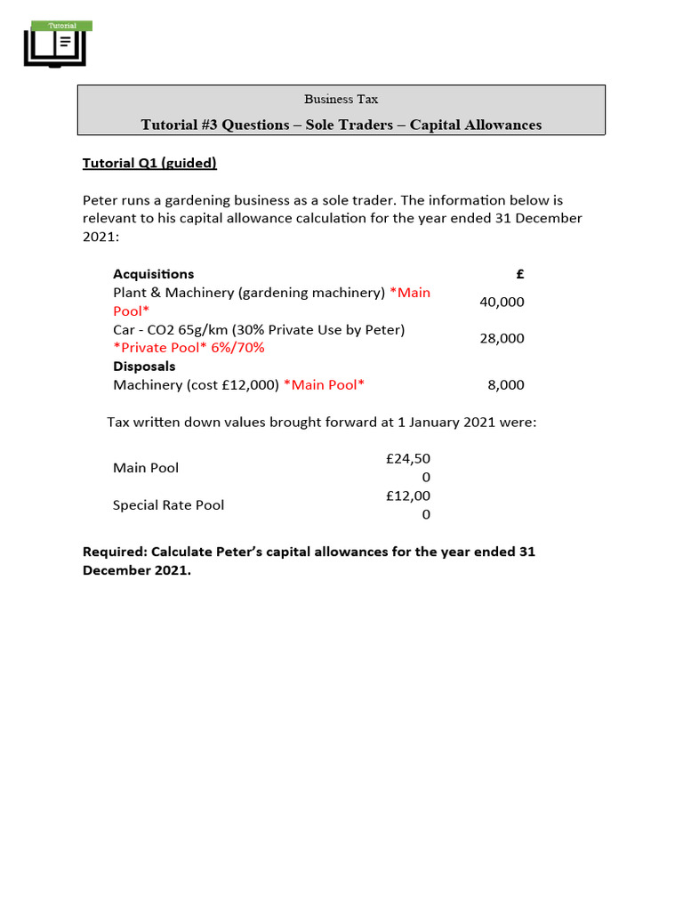 Business Taxation Tutorial 3 Questions | PDF | Government Finances | Economies