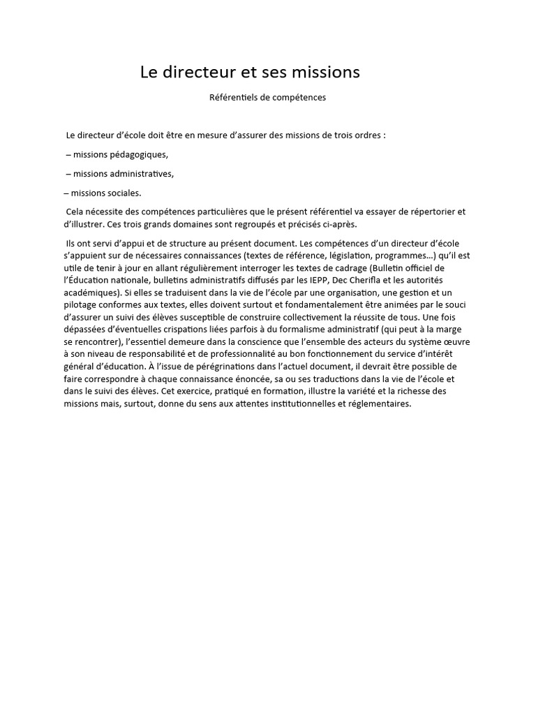 Le Directeur Et Ses Missions | PDF | Pédagogie