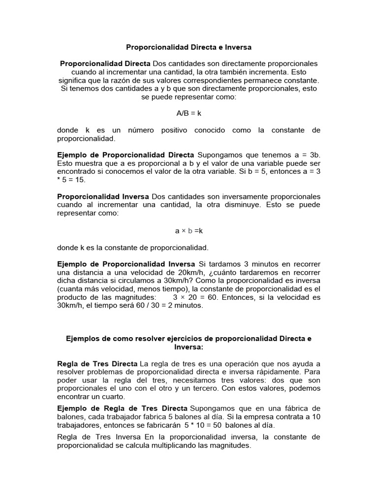Proporcionalidad Directa e Inversa | PDF | Matemáticas