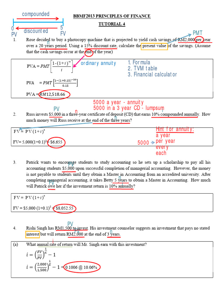 BBMF2013 Tutorial Answers Chapter 4 Time Value of Money | PDF | Time Value Of Money | Financial ...
