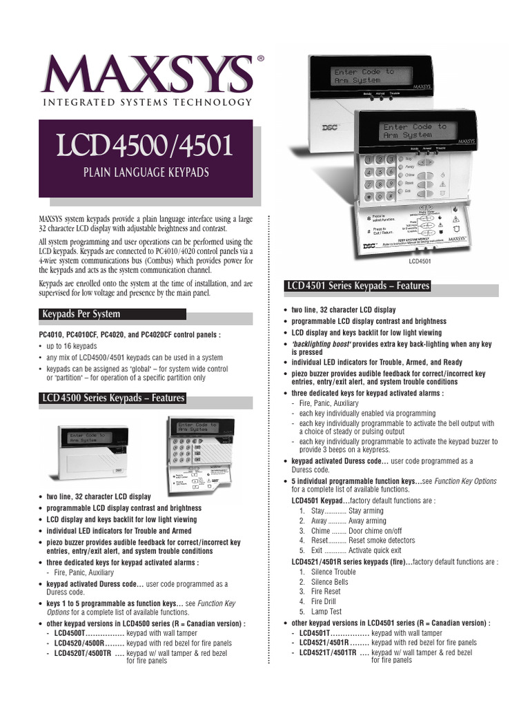 Maxsys Keypads Spec Sheet | PDF | Backlight | Liquid Crystal Display