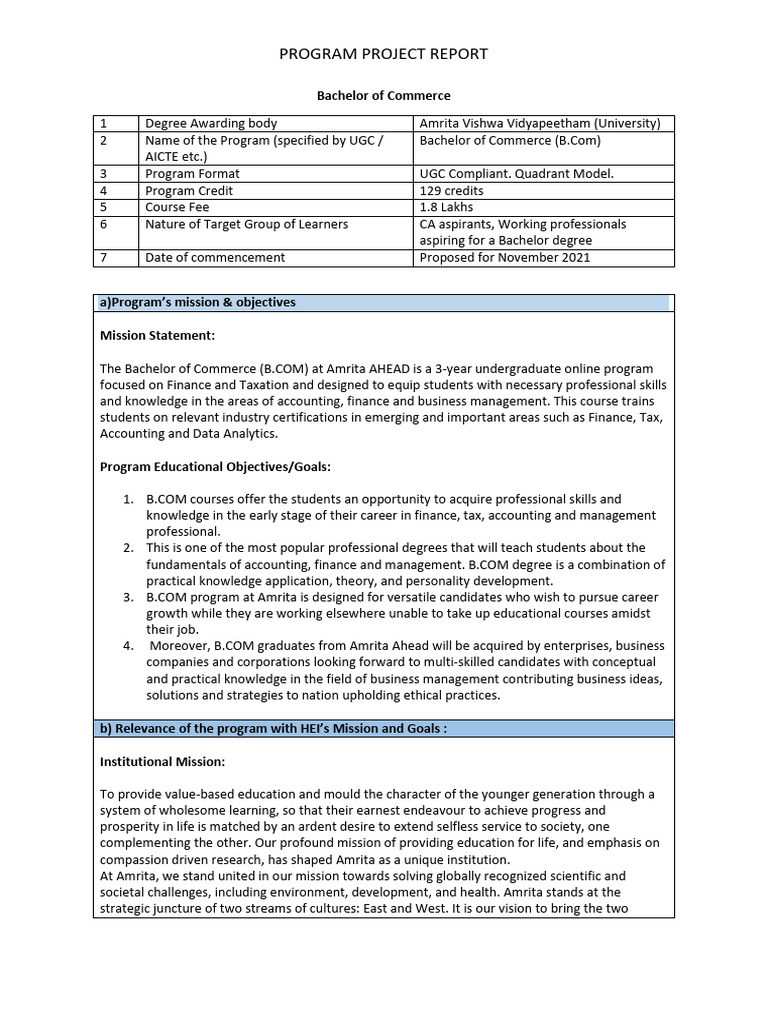 Amrita Ahead Bcom Program Project Report 2021 | PDF | Accounting | Taxes