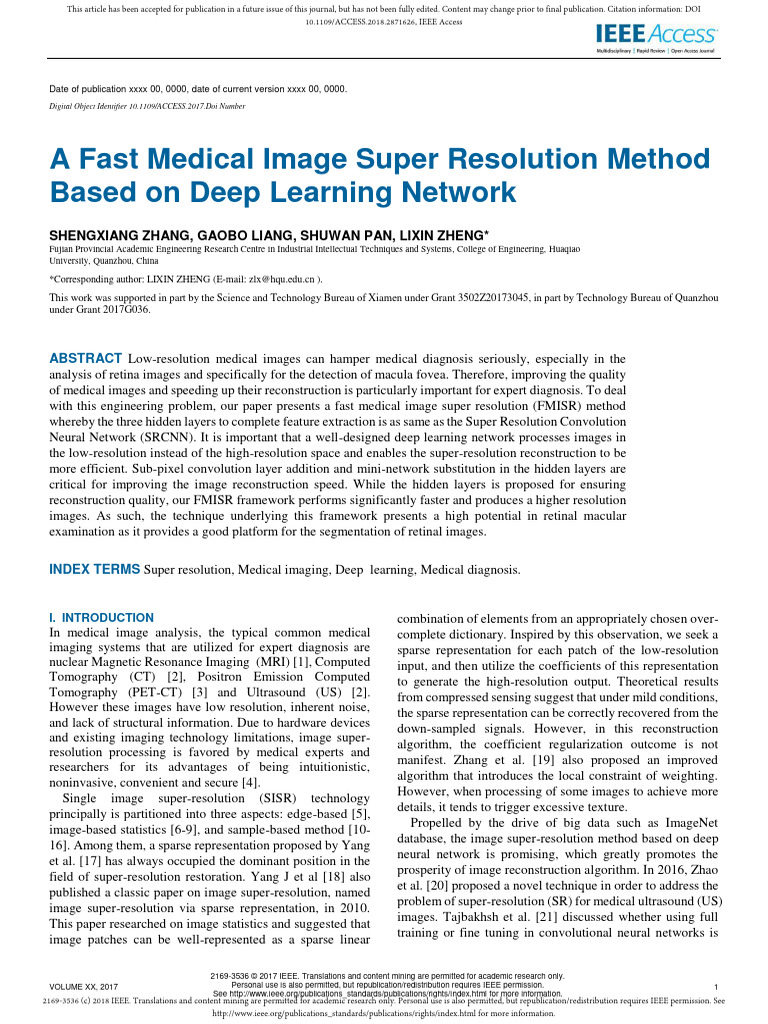 A Fast Medical Image Super Resolution Method Based | PDF | Artificial Neural Network | Deep Learning