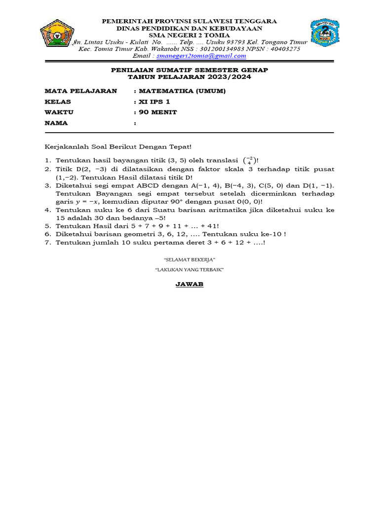 Kelas Xi Ips 1 Penilaian Sumatif Semester Genap | PDF