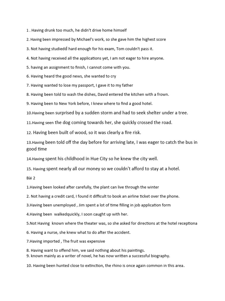 Examples of "Having" Clauses in Sentences | PDF