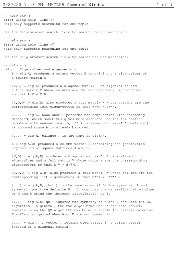 MATLAB Command Window | Download Free PDF | Eigenvalues And Eigenvectors | Matrix (Mathematics)