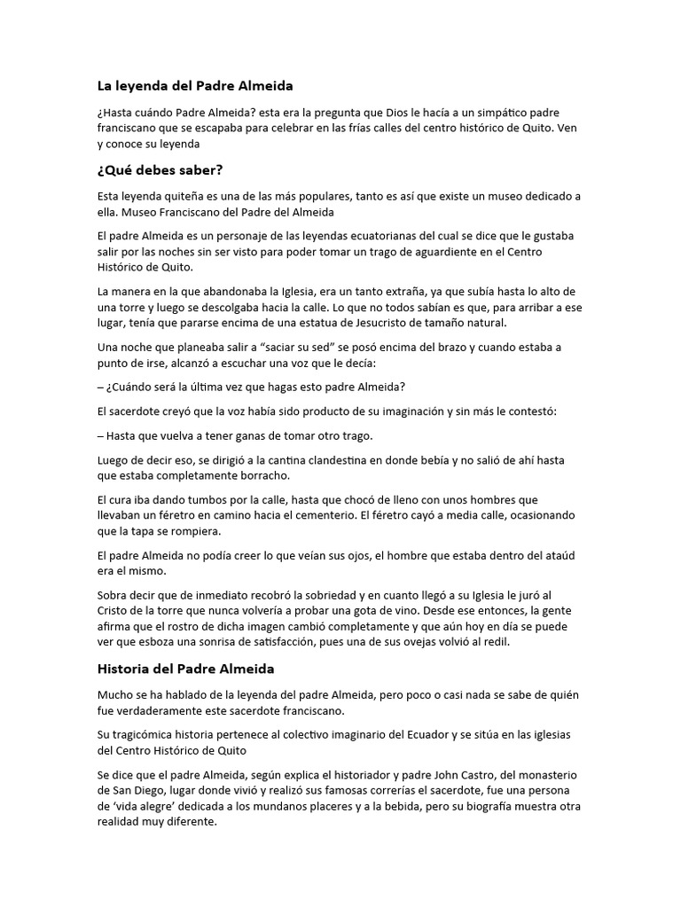 Leyenda del Padre Almeida en Quito | PDF | Clásicos