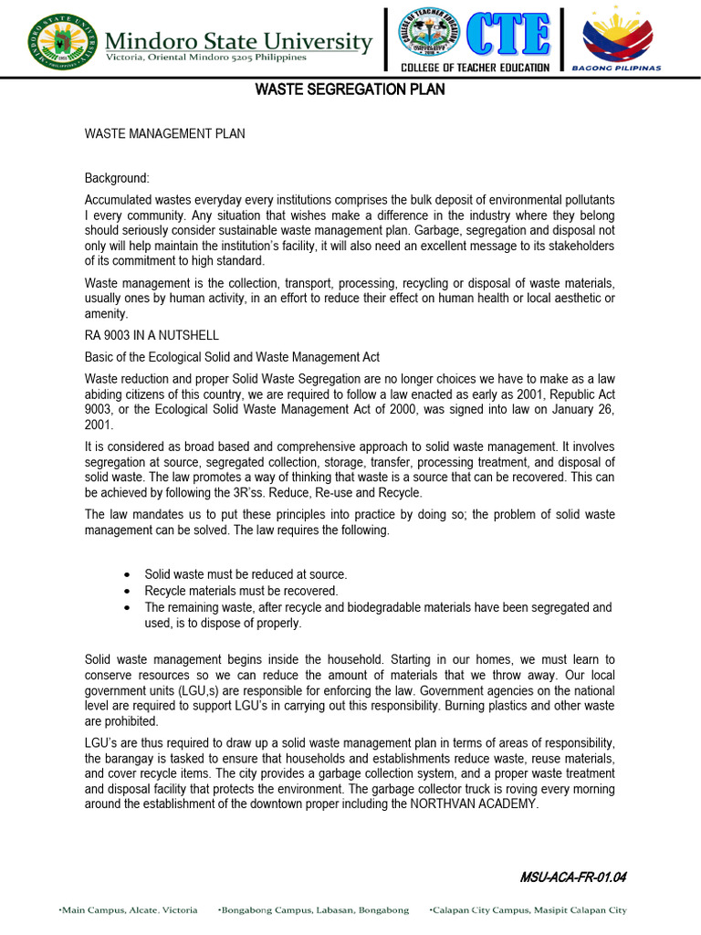 10 Waste Segregation Plan | PDF | Waste Management | Municipal Solid Waste