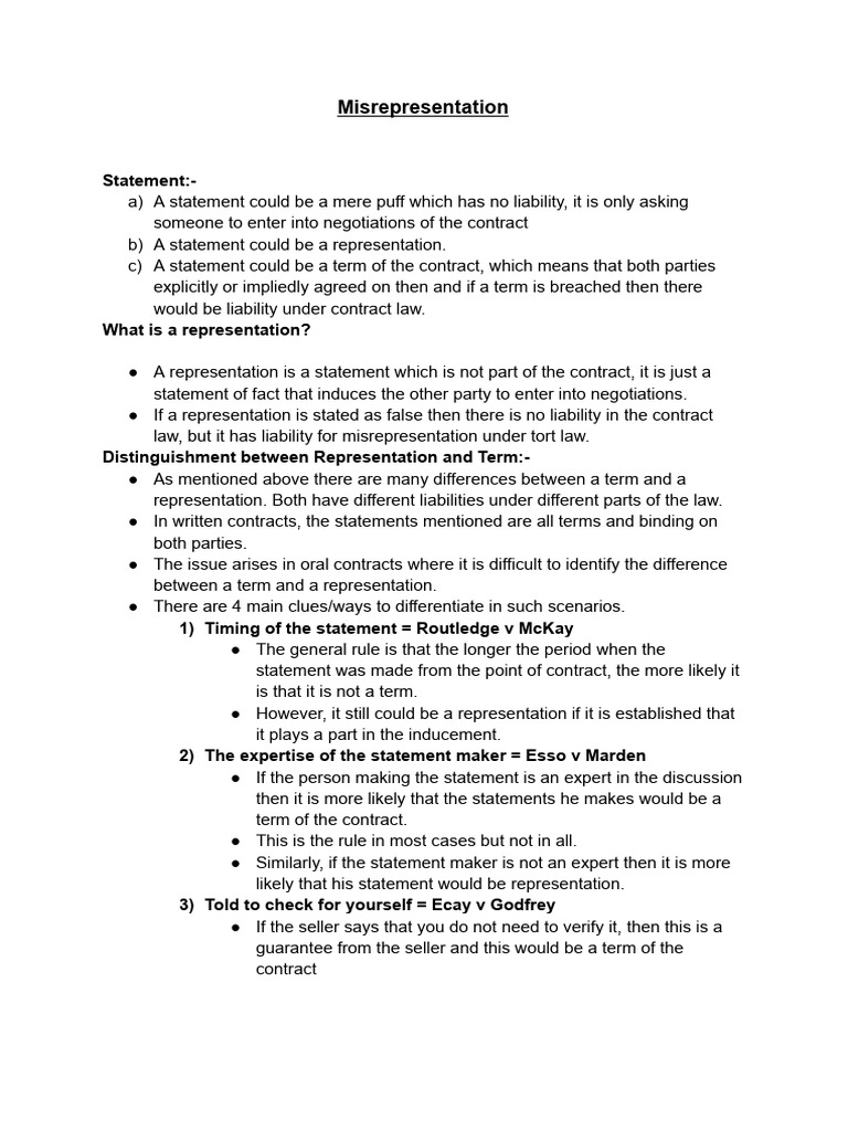 Misrepresentation | PDF | Misrepresentation | Damages