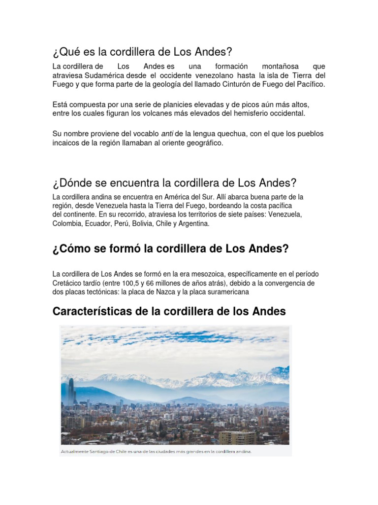 Cordillera de Los Andes | PDF | Andes | Ciencias de la Tierra