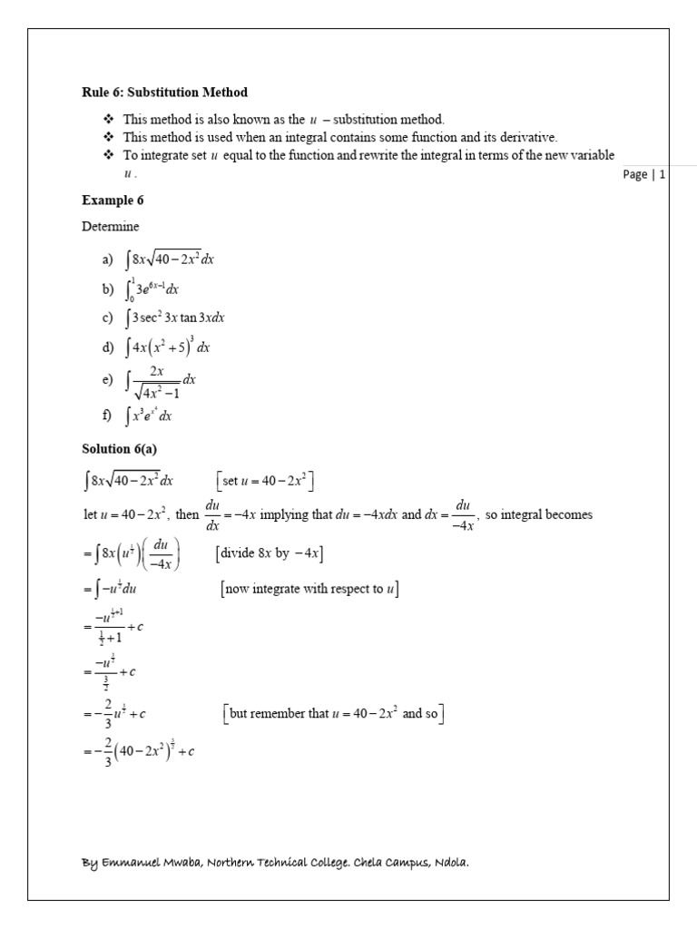 Integral Calculus - Substitution Method | PDF | Mathematical Analysis | Calculus