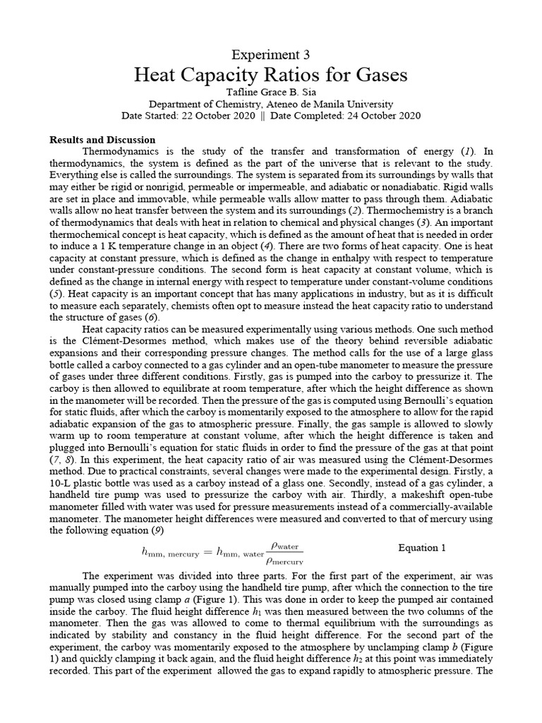 Determination of The Heat Capacity Ratio | PDF | Heat | Heat Capacity