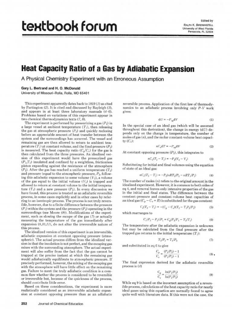 Heat Capacity Ratio of A Gas by Adiabatic Expansion | Download Free PDF ...