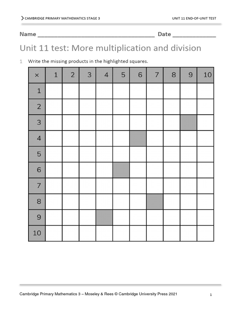Prim Maths 3 2ed TR Unit 11 Test | PDF