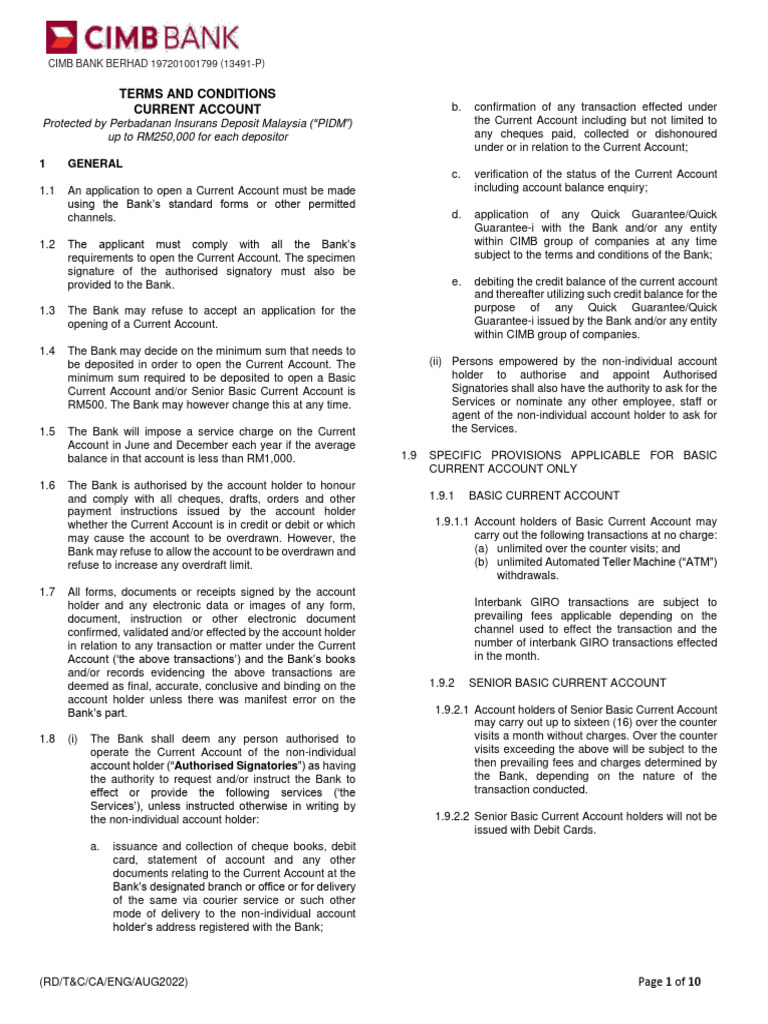 Online Business Current Account TNC Update en | PDF | Transaction Account | Cheque