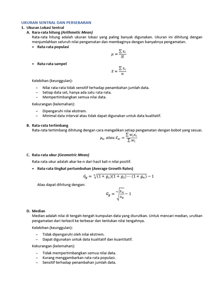 Handout Ukuran Sentral Dan Persebaran | PDF | Metode & Bahan Ajar