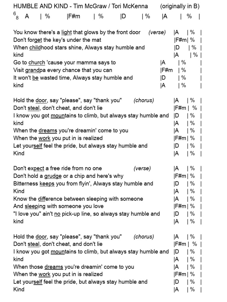 Humble and Kind Lyrics and Chords | PDF | Singles | Song Recordings