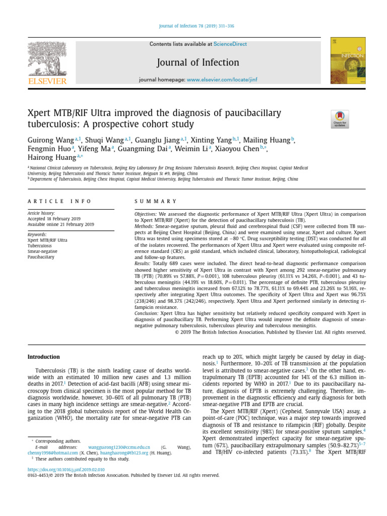 Wang G Xpert MTB-RIF Ultra improved the diagnosis of paucibacillary tuberculosis 2019 | PDF ...