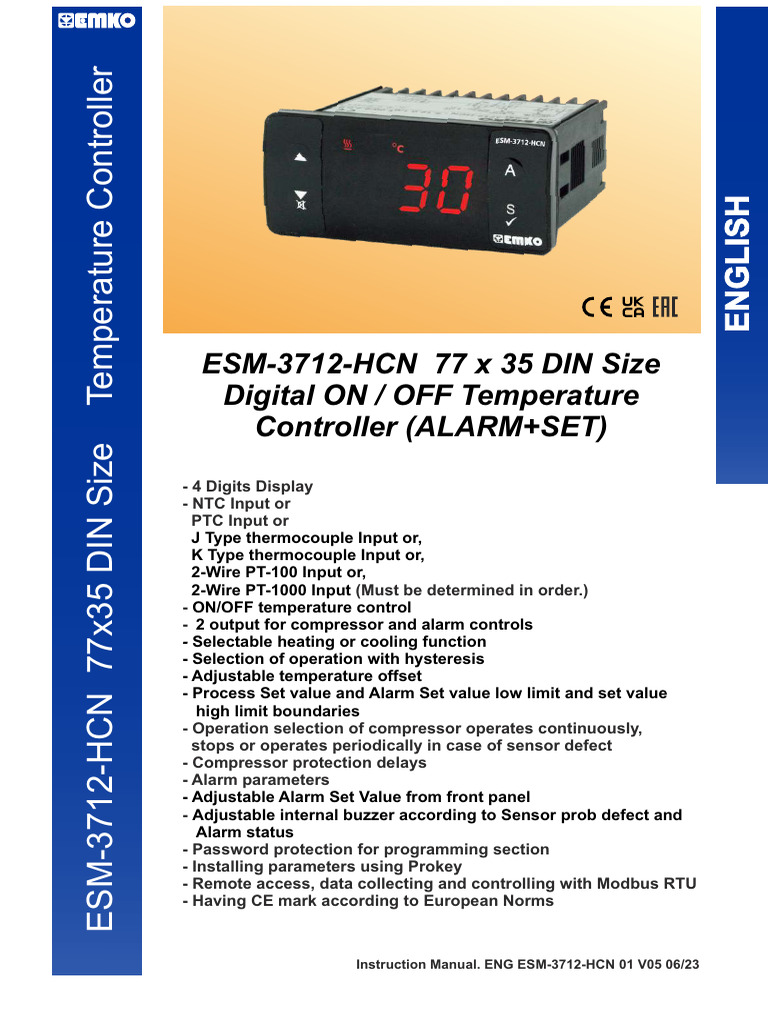 Digital ON-OFF Temperature Controller ESM-3712-HCN-Multi-Languages | PDF | Power Supply ...