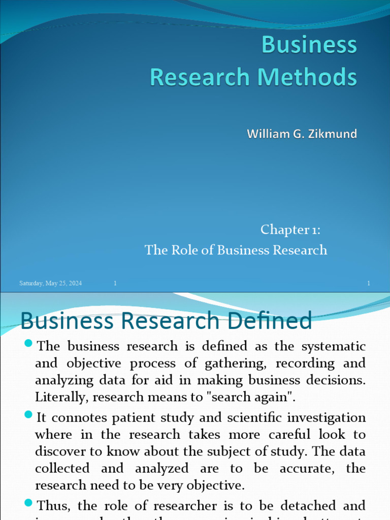 1 Business Research Methods, Zikmund, Chapter 1. For Class | PDF ...
