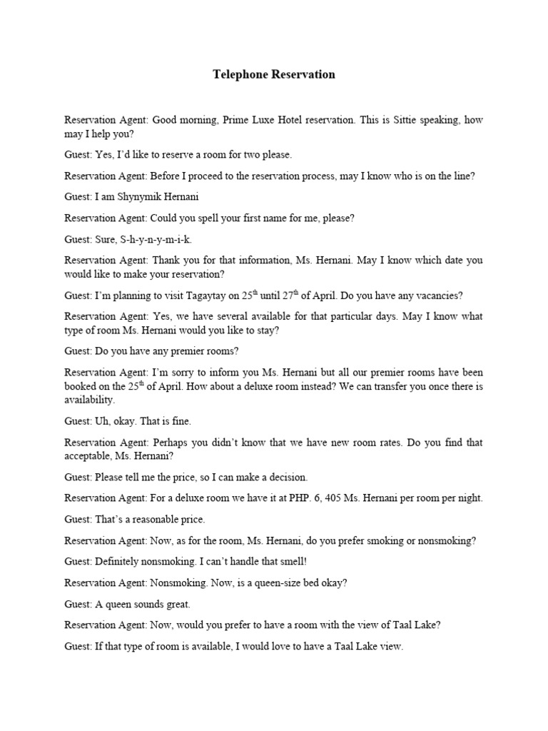 Telephone Reservation | PDF