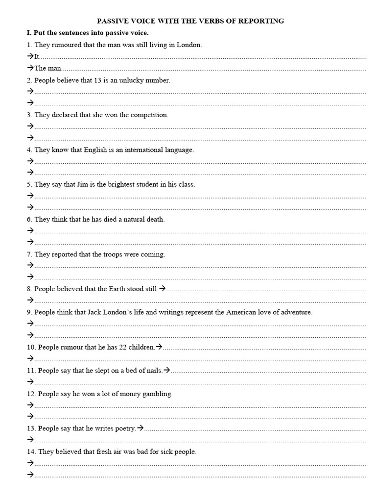 Passive Voice With Reporting Verbs | PDF