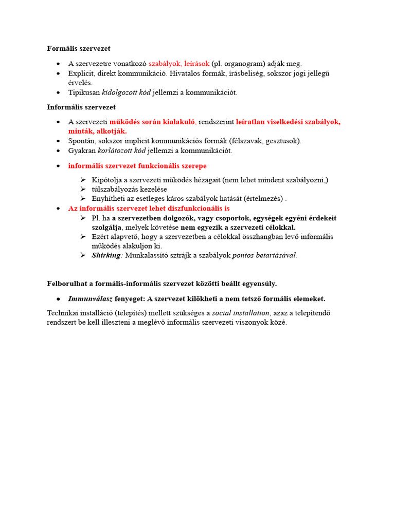 Formális Informális Szervezet | PDF