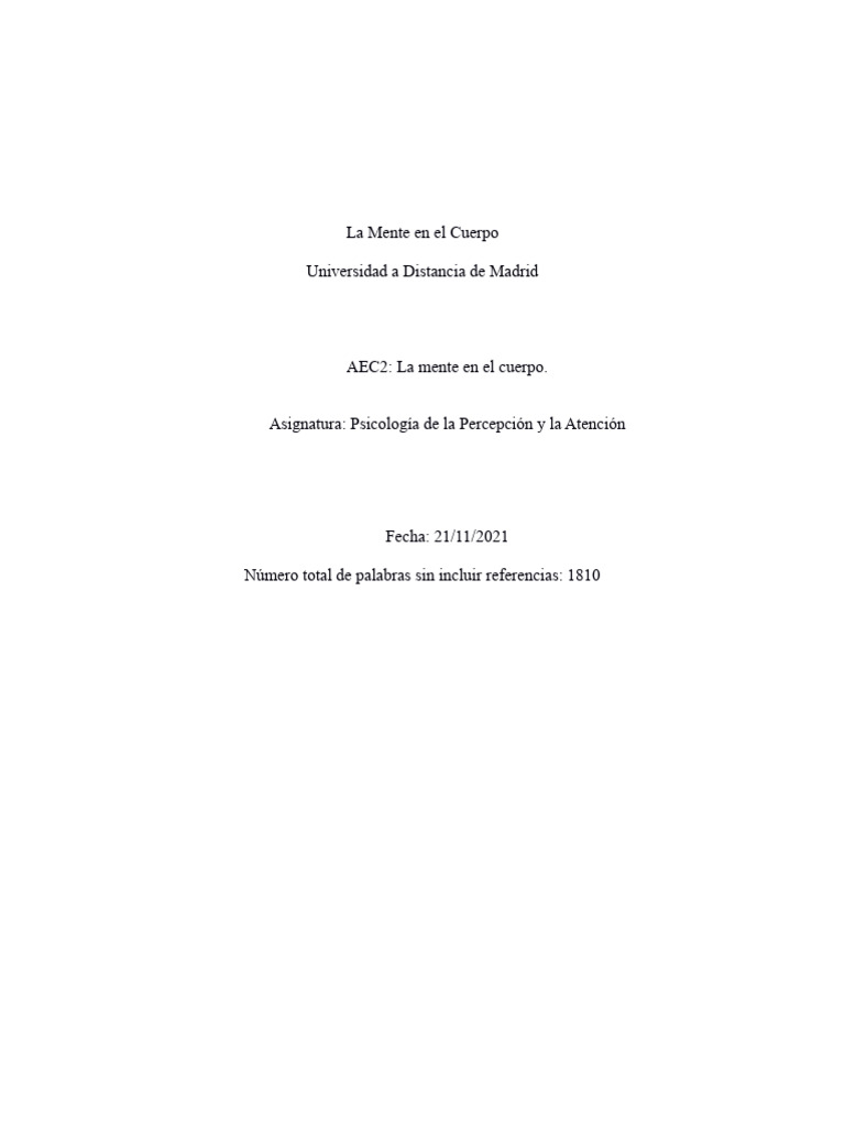 AEC2 - Percepcion Mente Cuerpo | PDF | Mente | Psicología cognitiva