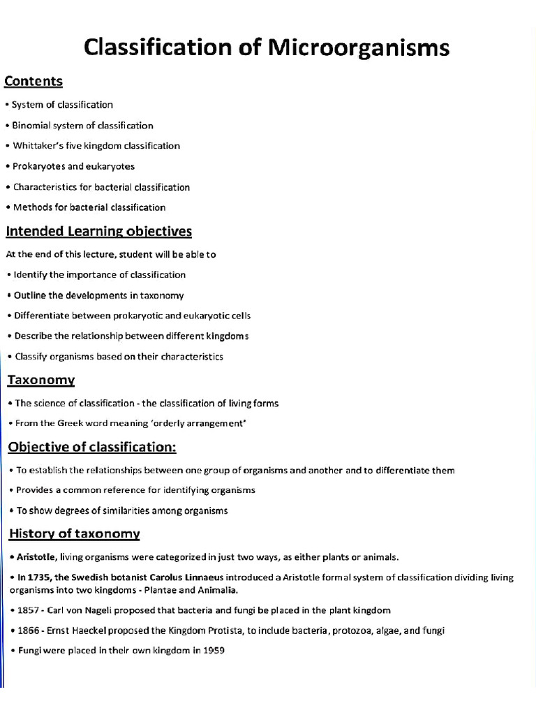 Classification of Microorganisms | PDF
