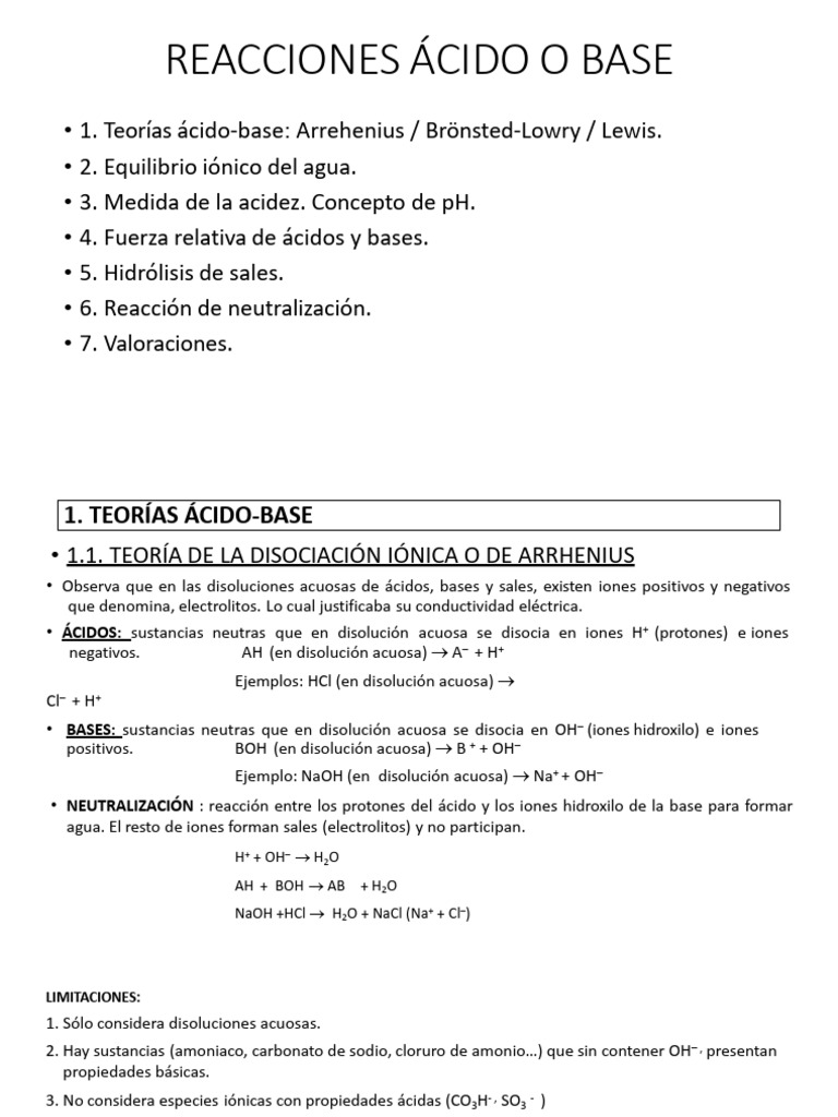 Reacciones Ácido o Base | PDF | Ácido | Sal (química)